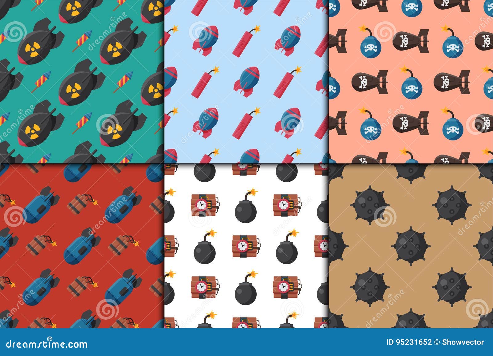 Bomb Dynamite Fuse Vector Illustration Grenade Seamless Pattern Attack ...