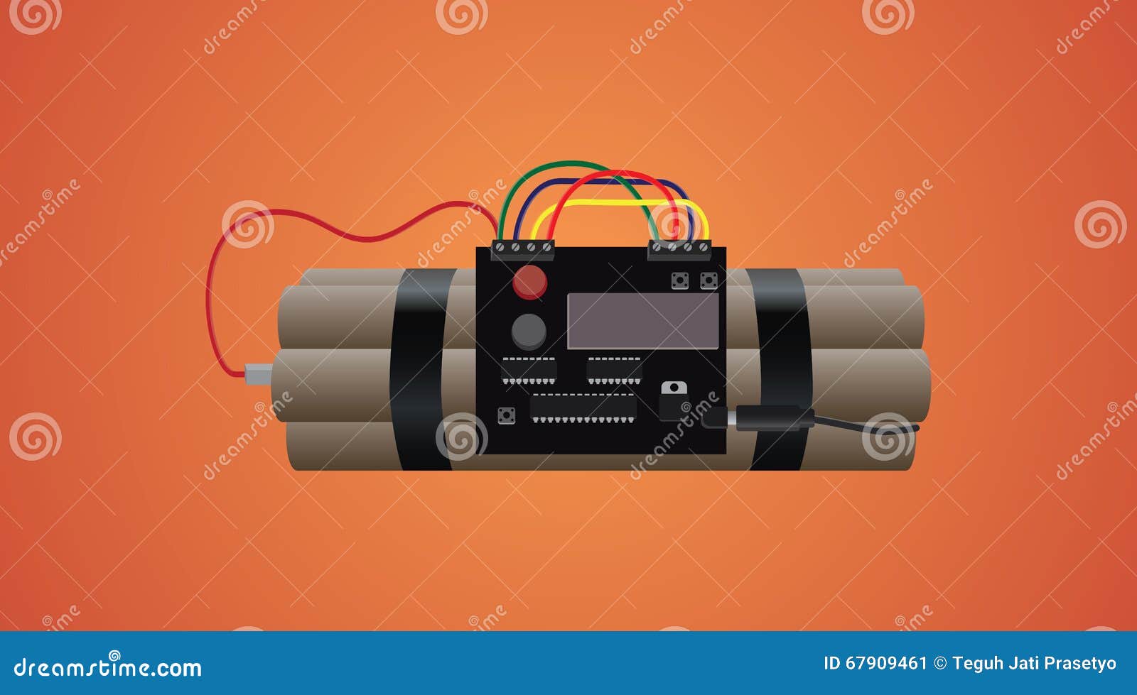 Bomb Dynamite with Timer and Wire Orange Background Stock Illustration ...