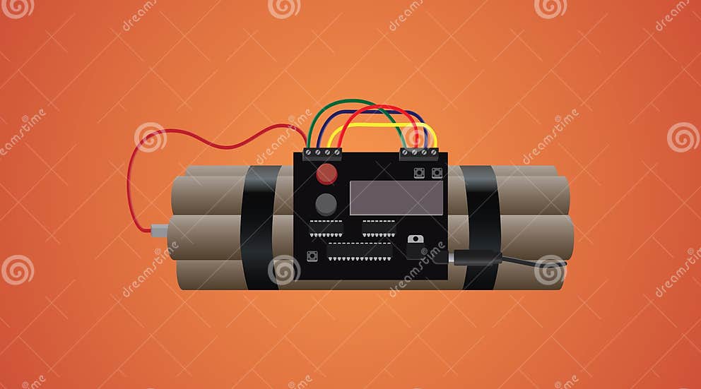 Bomb Dynamite with Timer and Wire Orange Background Stock Illustration ...