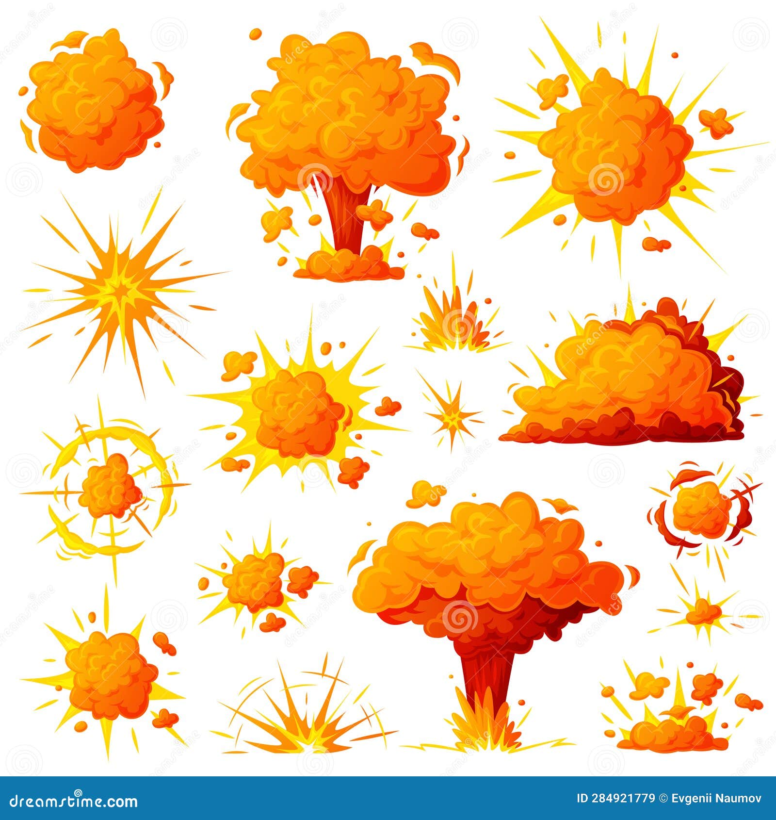 Bomb Explosion Bright Orange Clouds Vector Set Stock Vector ...