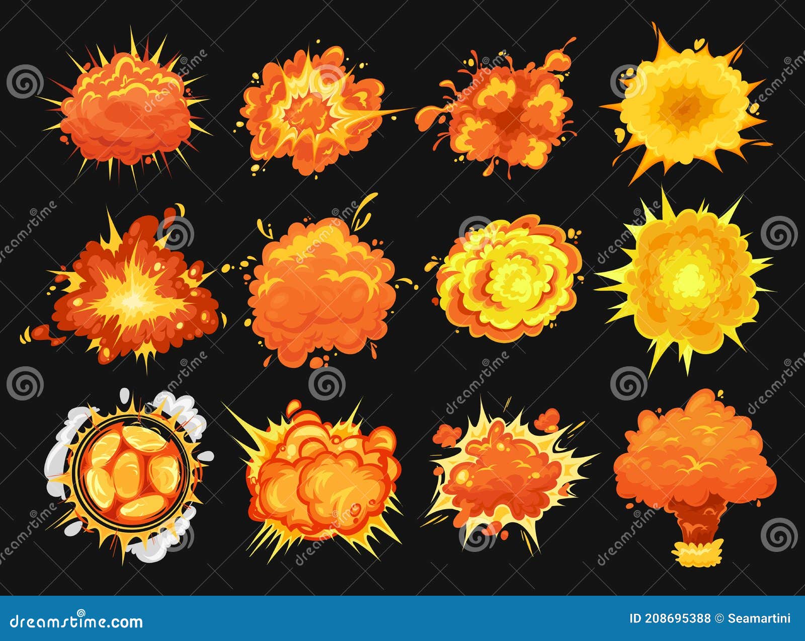 Bomb Explosion Isolated Vector Icons Cartoon Set Stock Vector ...