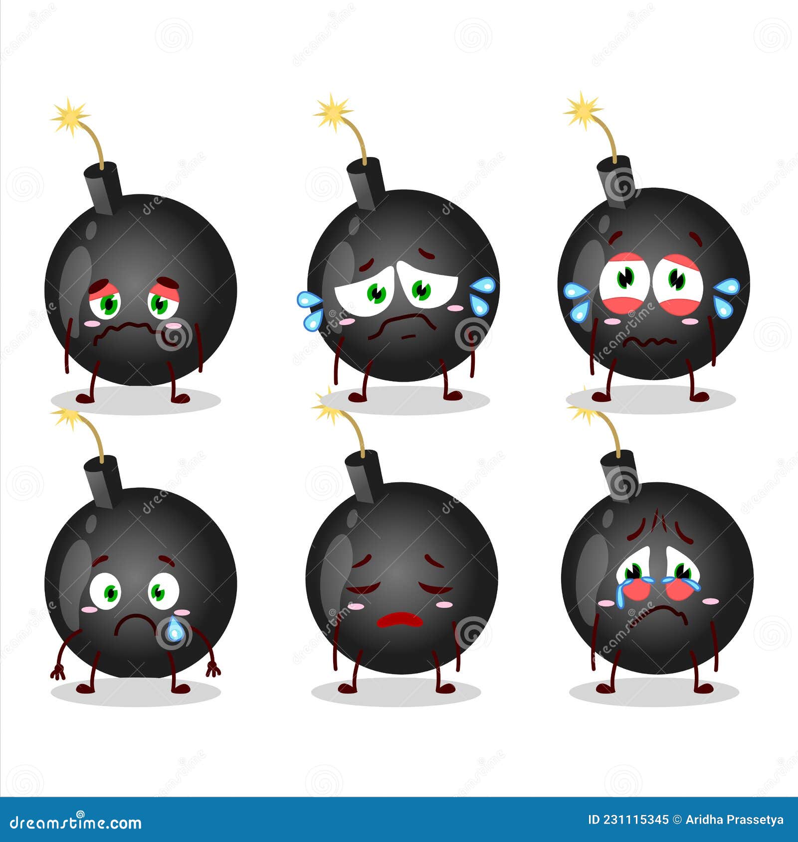 Bomb Explosive Firecracker Cartoon Character with Sad Expression Stock ...