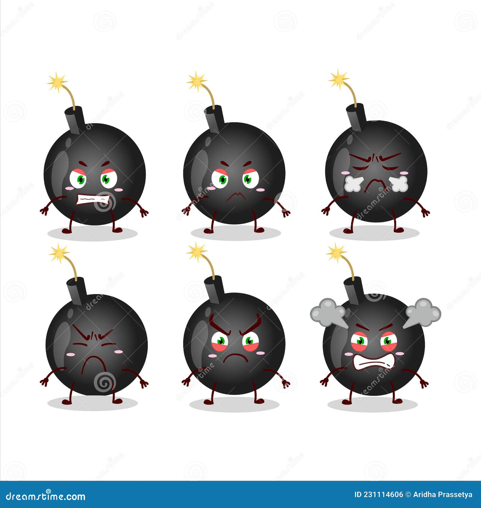Bomb Explosive Firecracker Cartoon Character with Various Angry ...