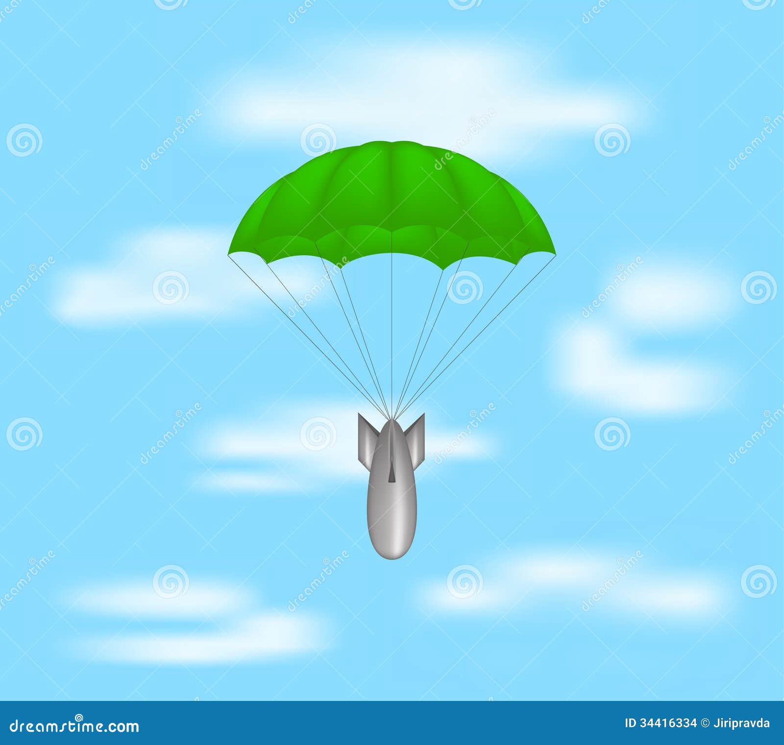 Bomb at Green Parachute on Blue Sky Stock Vector - Illustration of ...