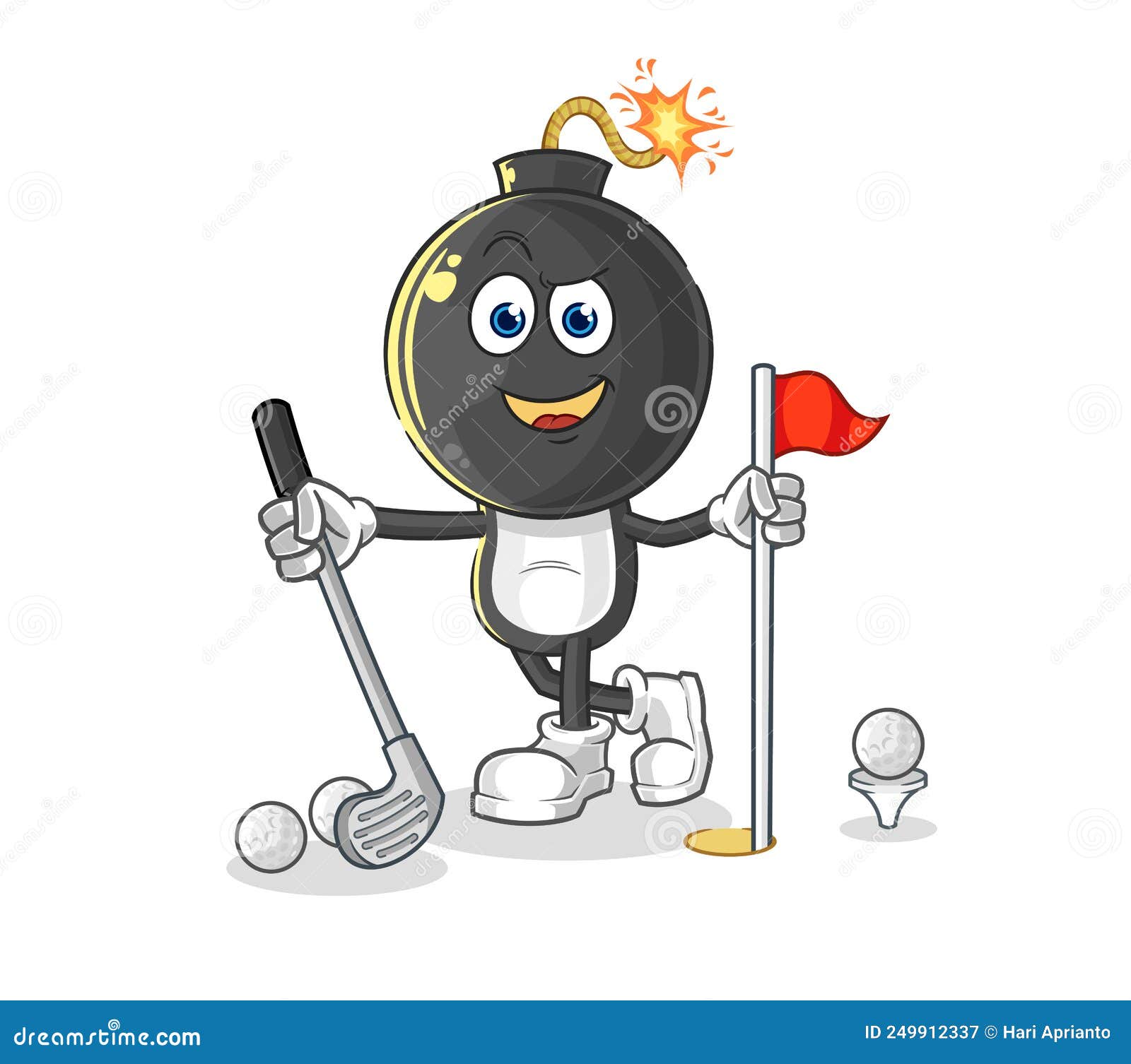 Bomb Head Playing Golf Vector. Cartoon Character Stock Vector ...