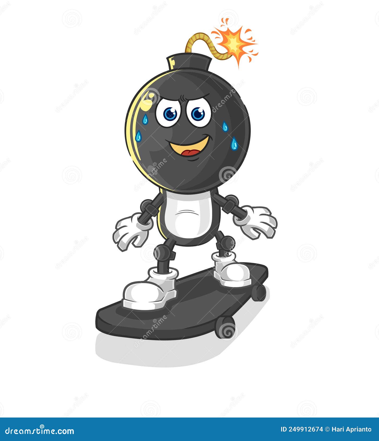 Bomb Head Riding Skateboard Cartoon Character Vector Stock Vector ...