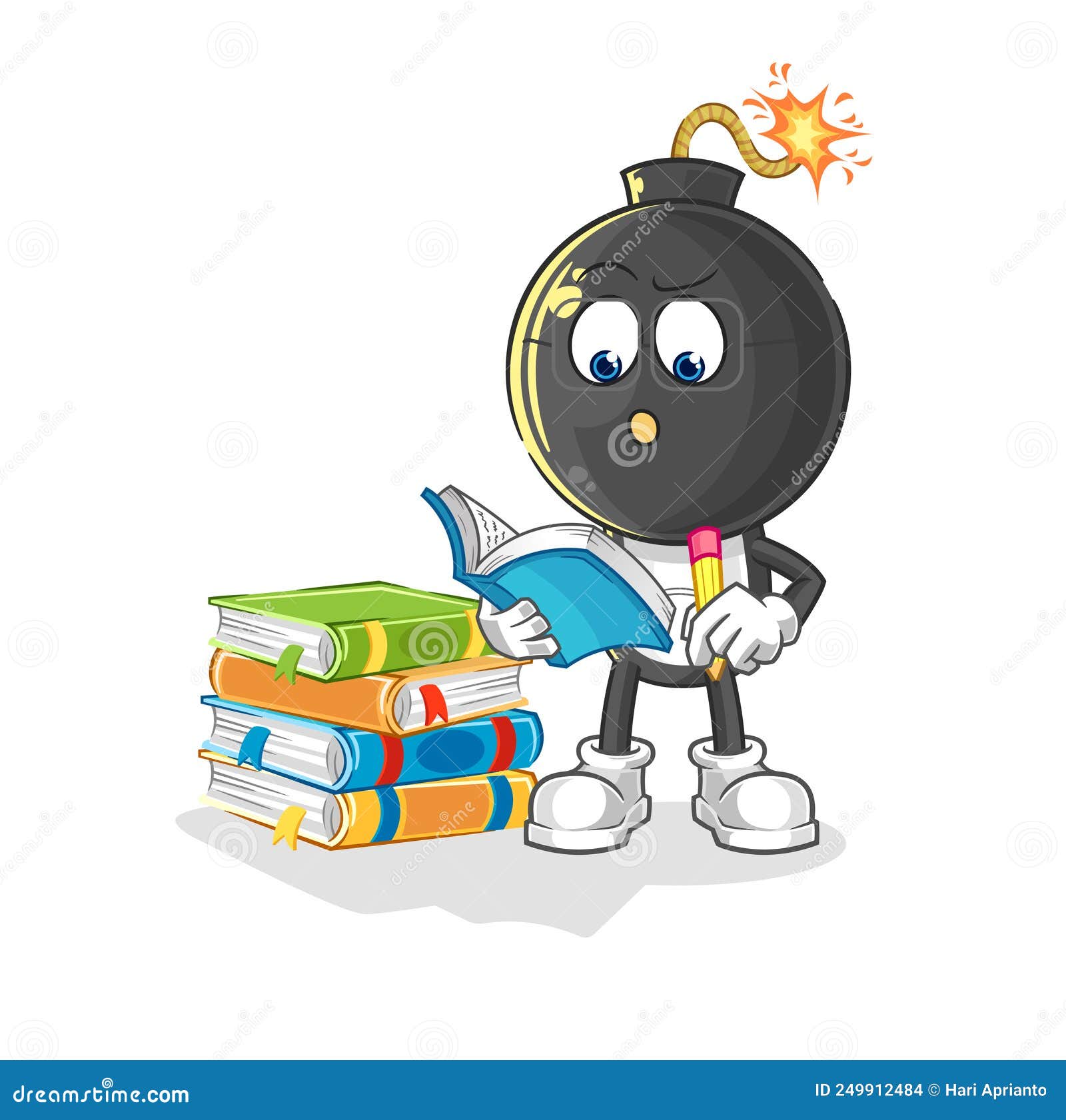 Bomb Head Studying Mascot. Cartoon Vector Stock Vector - Illustration ...