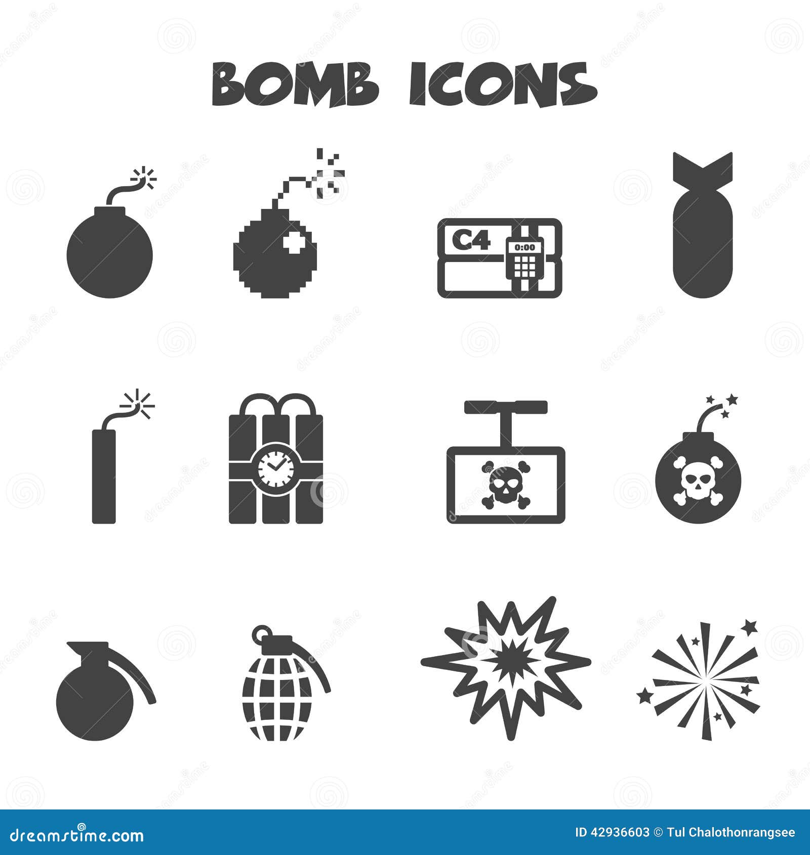 Bomb Icons. Black And White Bombs Signs Pictograms Cartoon Vector ...