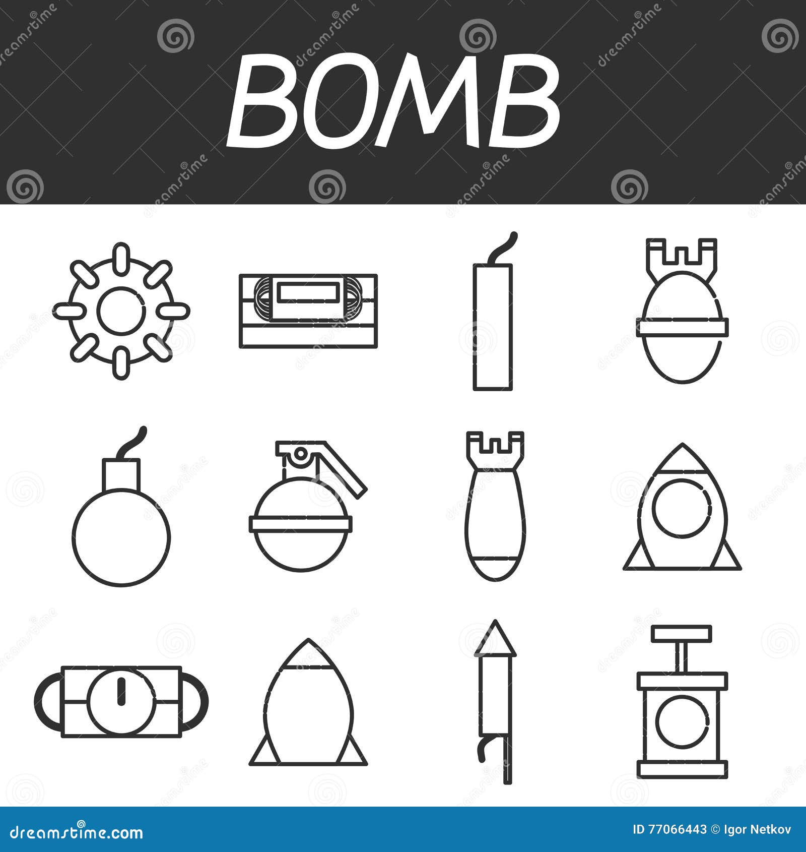 Bomb Icons. Black And White Bombs Signs Pictograms Cartoon Vector ...