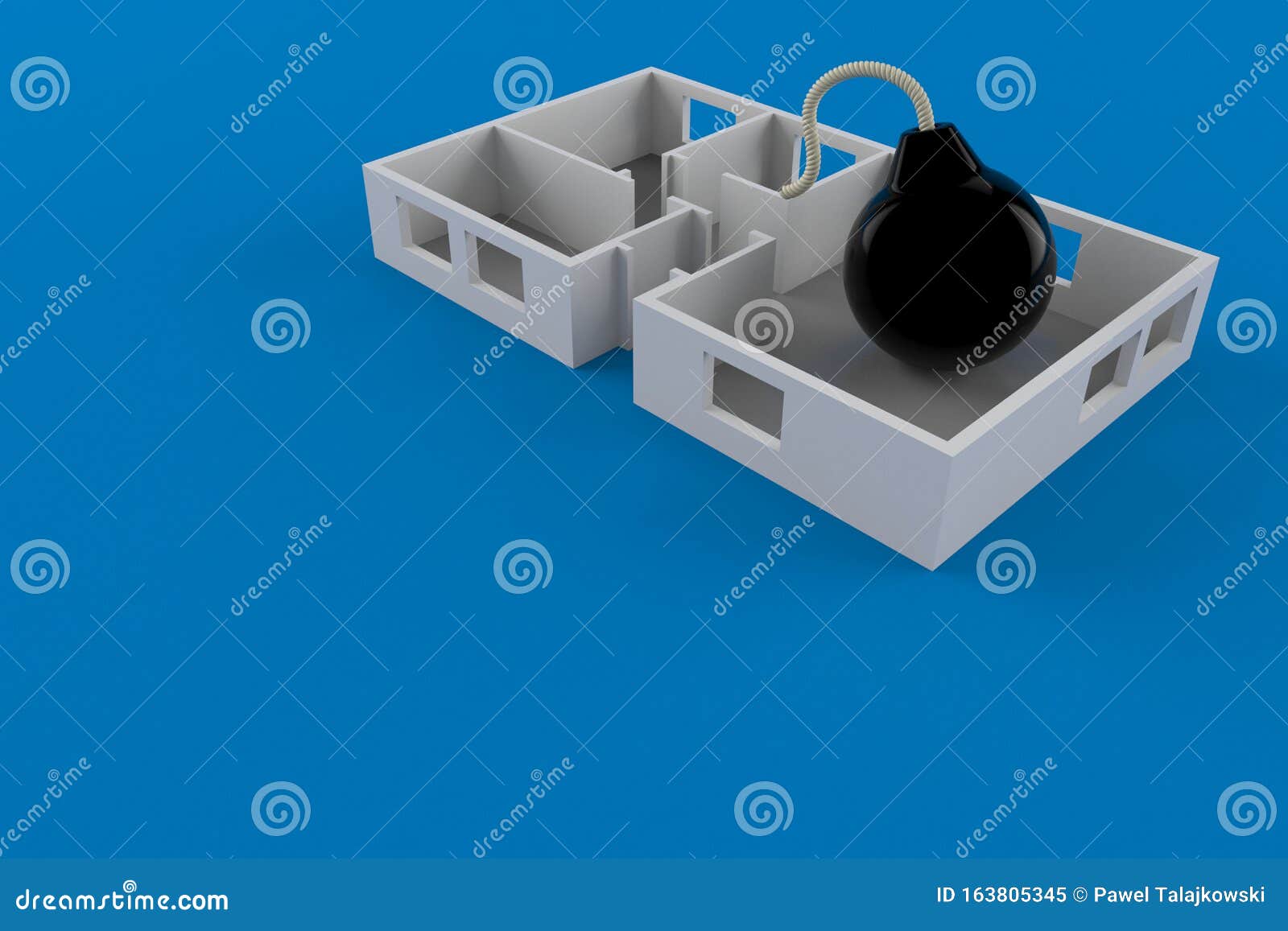 Bomb inside house plan stock illustration. Illustration of explosion ...