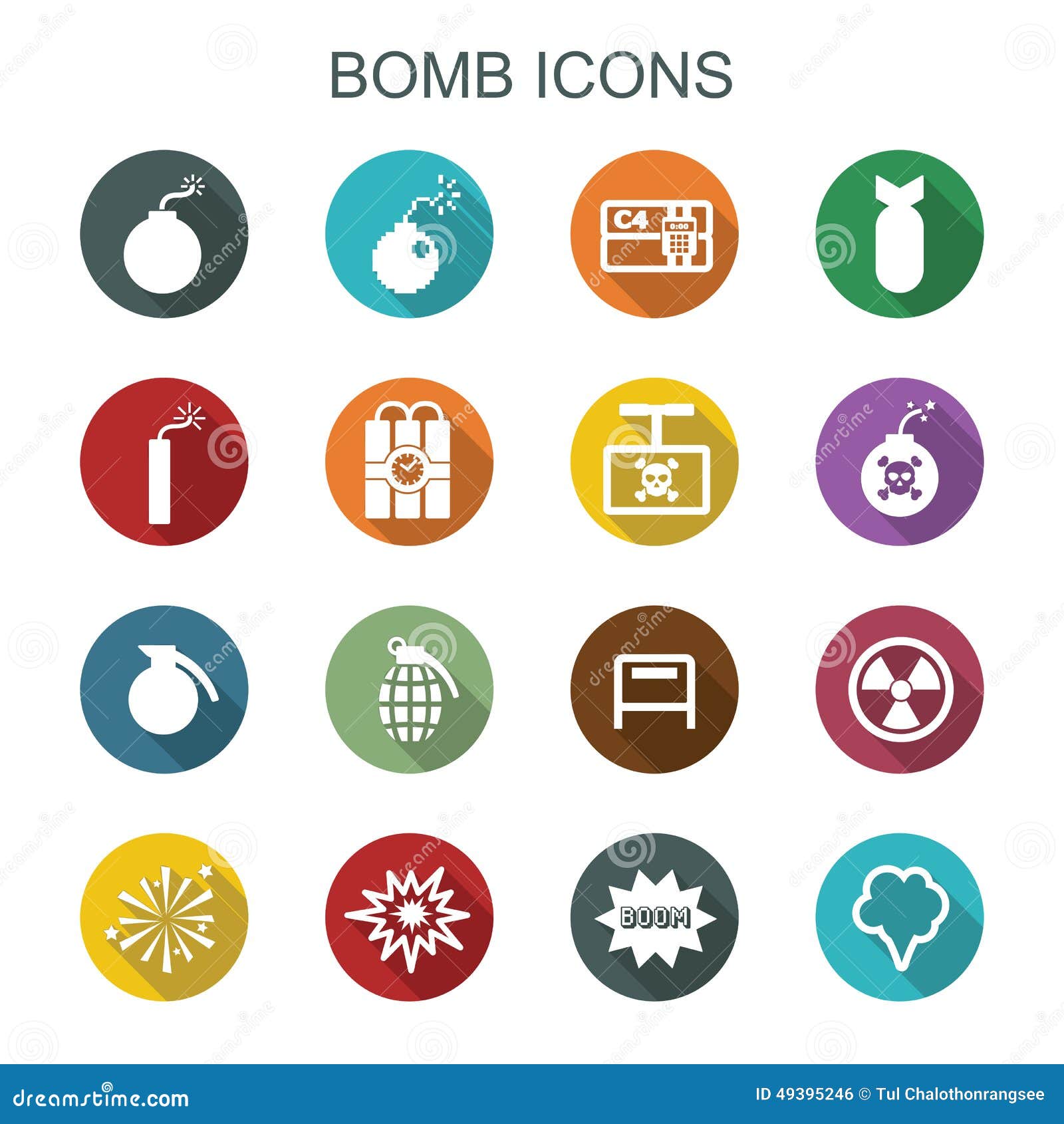Bomb long shadow icons stock vector. Illustration of nuclear - 49395246