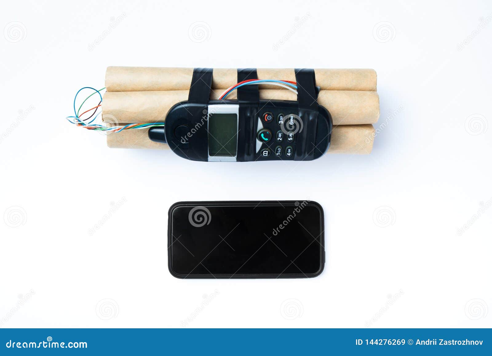 Bomb with Mobile Phone Control on White Background Stock Image - Image ...