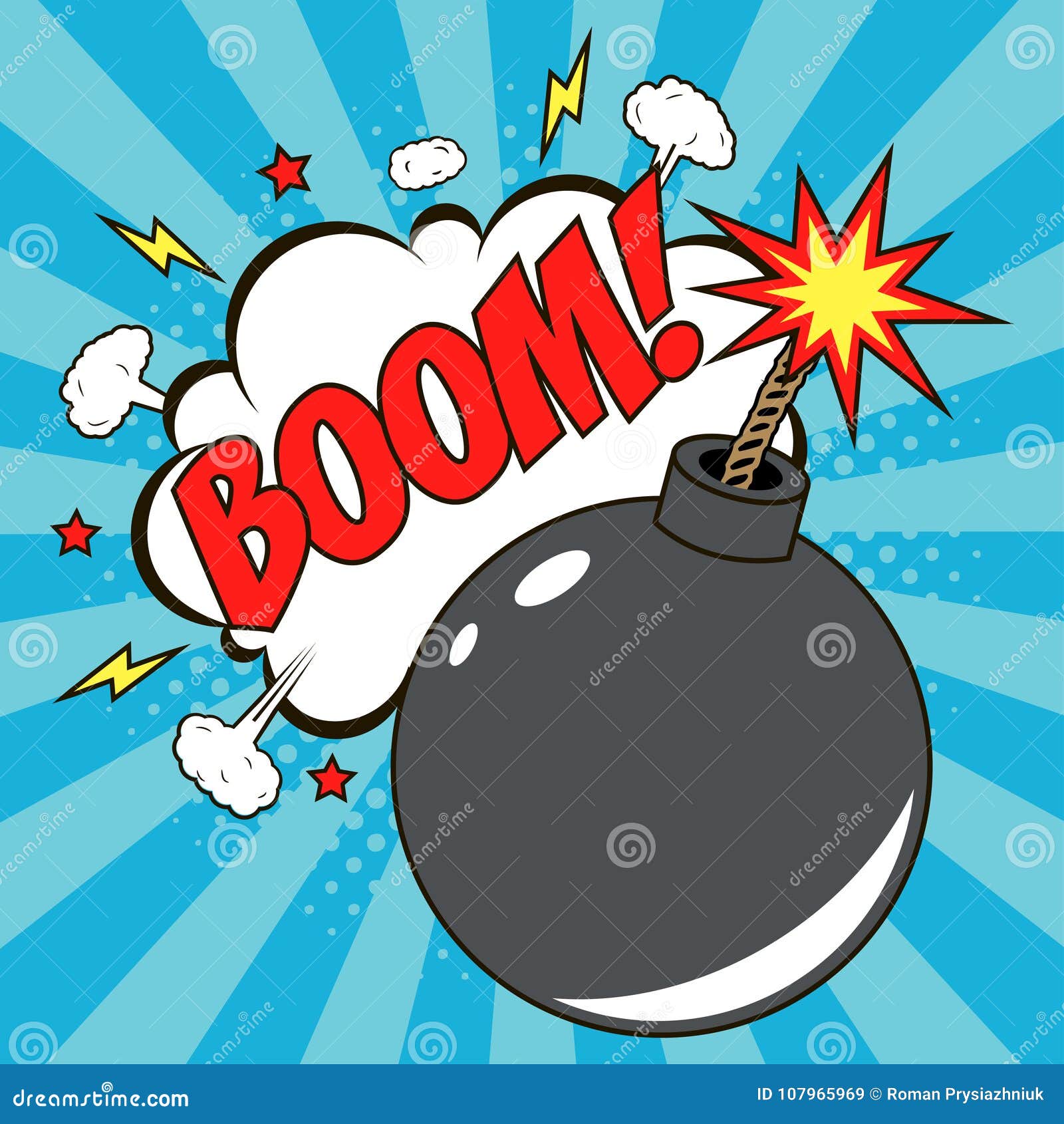 Bomb In Pop Art Style And Comic Speech Bubble With Text - BOOM. Cartoon ...