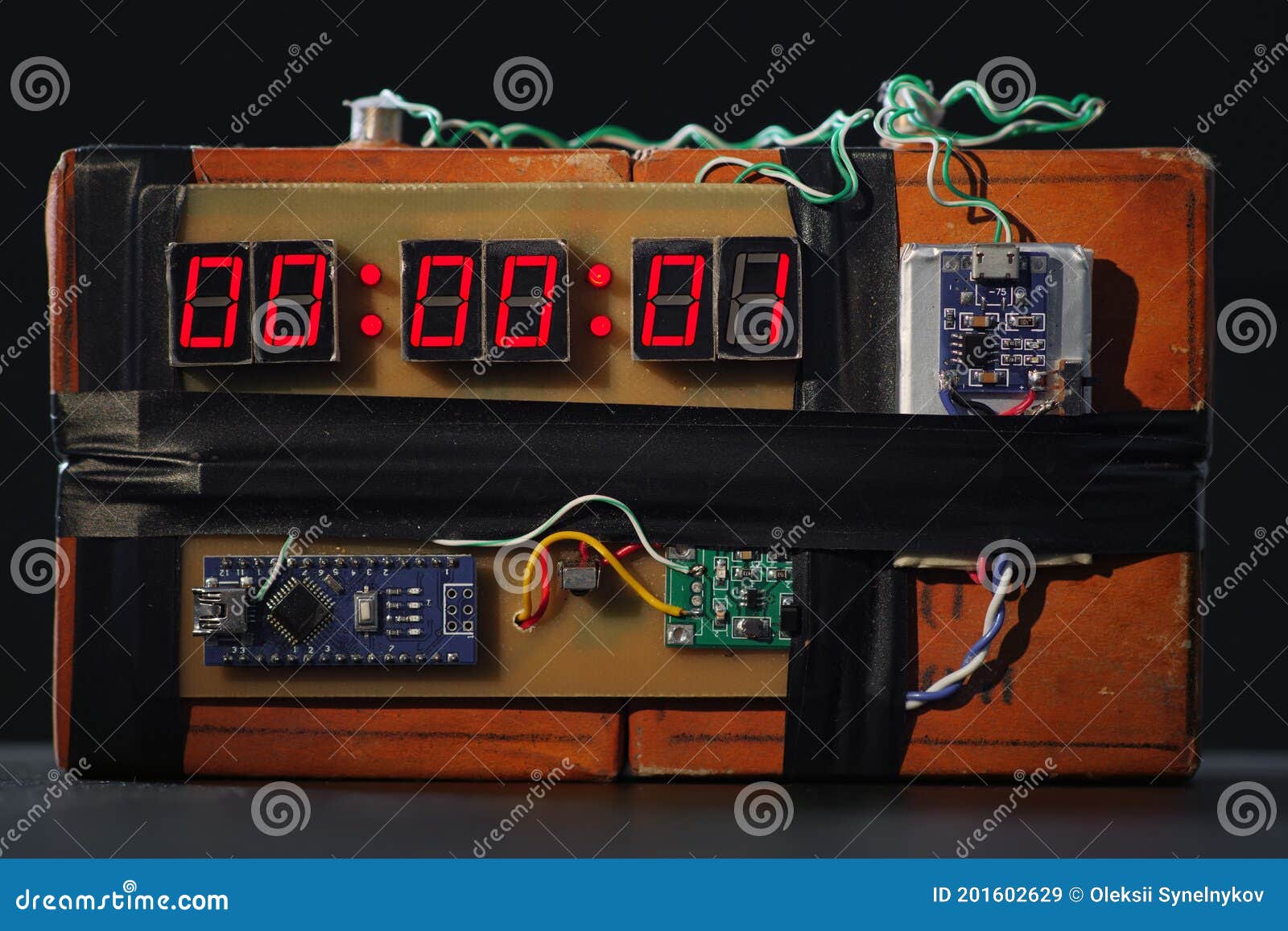 Bomb with Red Timer on Black Background. Improvised Explosive Device ...