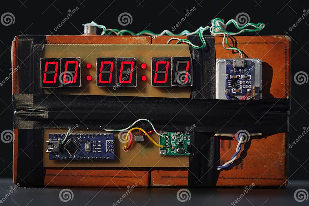 Bomb with Red Timer on Black Background. Improvised Explosive Device ...