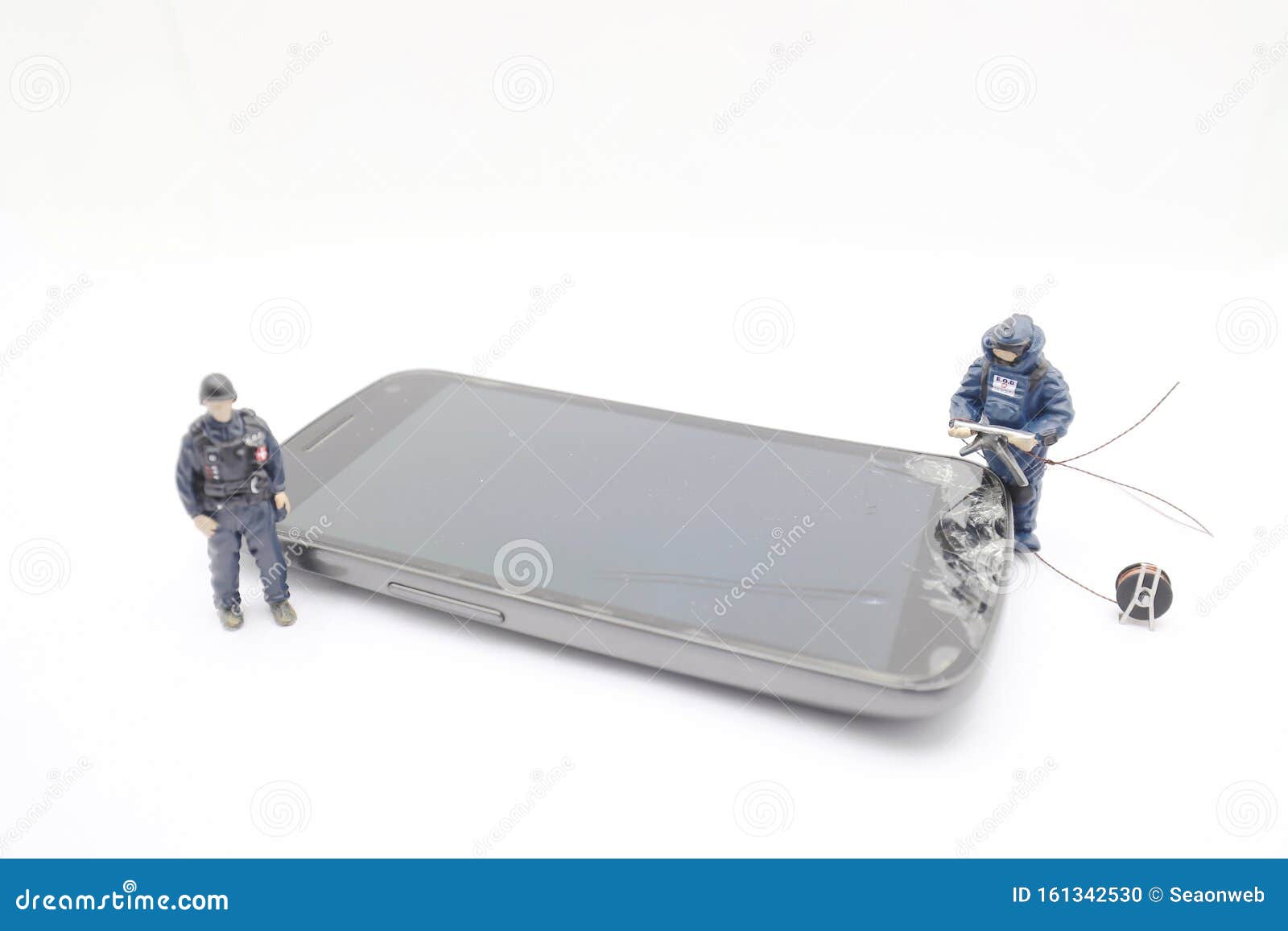 A Bomb Squad Expert Defusing Bomb on Mobile Phone Stock Illustration ...