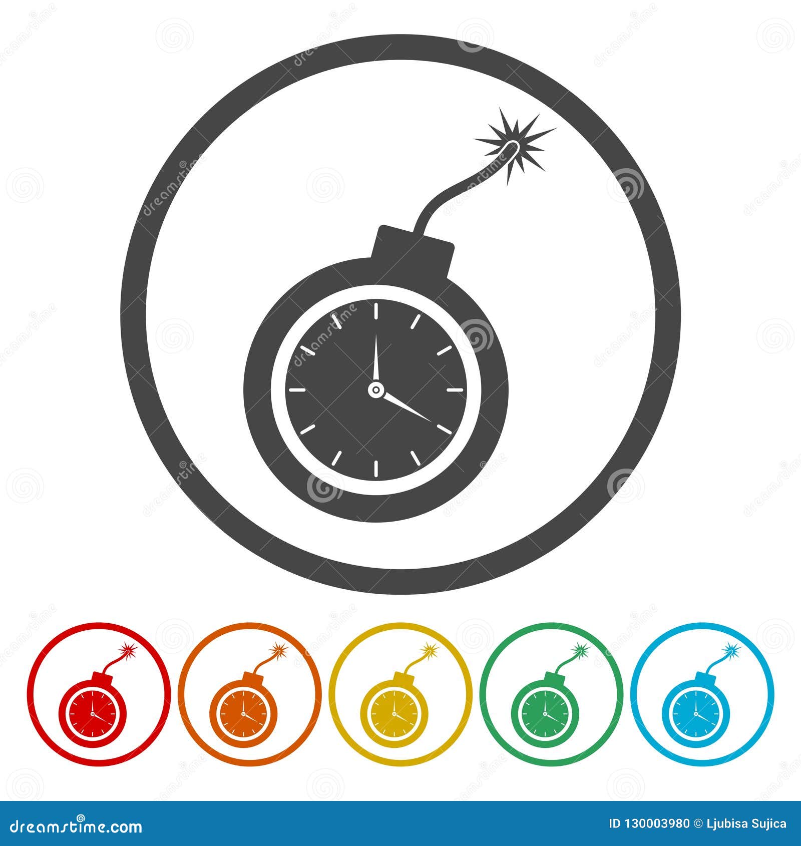 Bomb with Timer Flat Icon Set Stock Vector - Illustration of explode ...