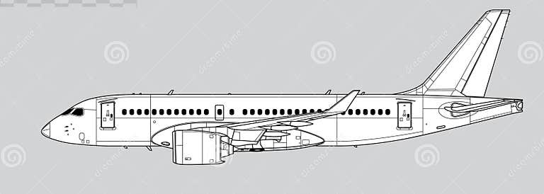 Bombardier CS100. Airbus 220. Vector Drawing of Short-range, Passenger ... Bombardier CS100. Airbus 220. Vector Drawing of Short-range, Passenger ...