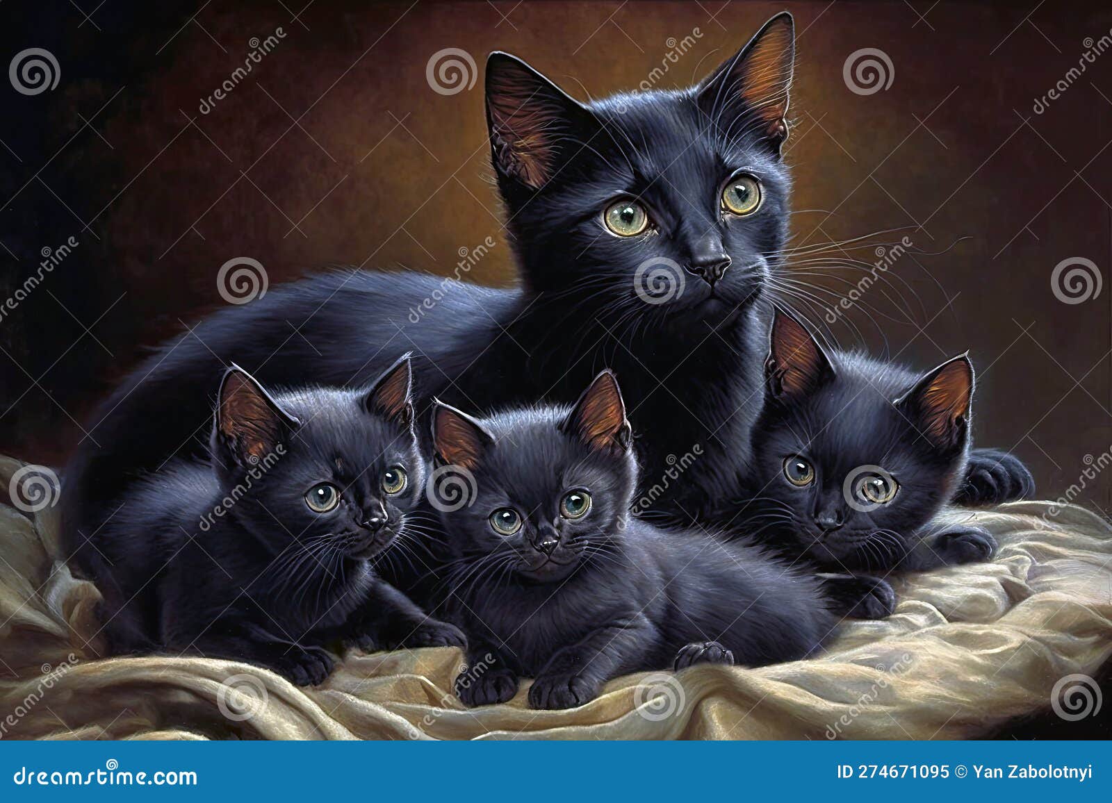 Bombay Cat with Four Kittens Lying on the Floor. Generative AI Stock ...