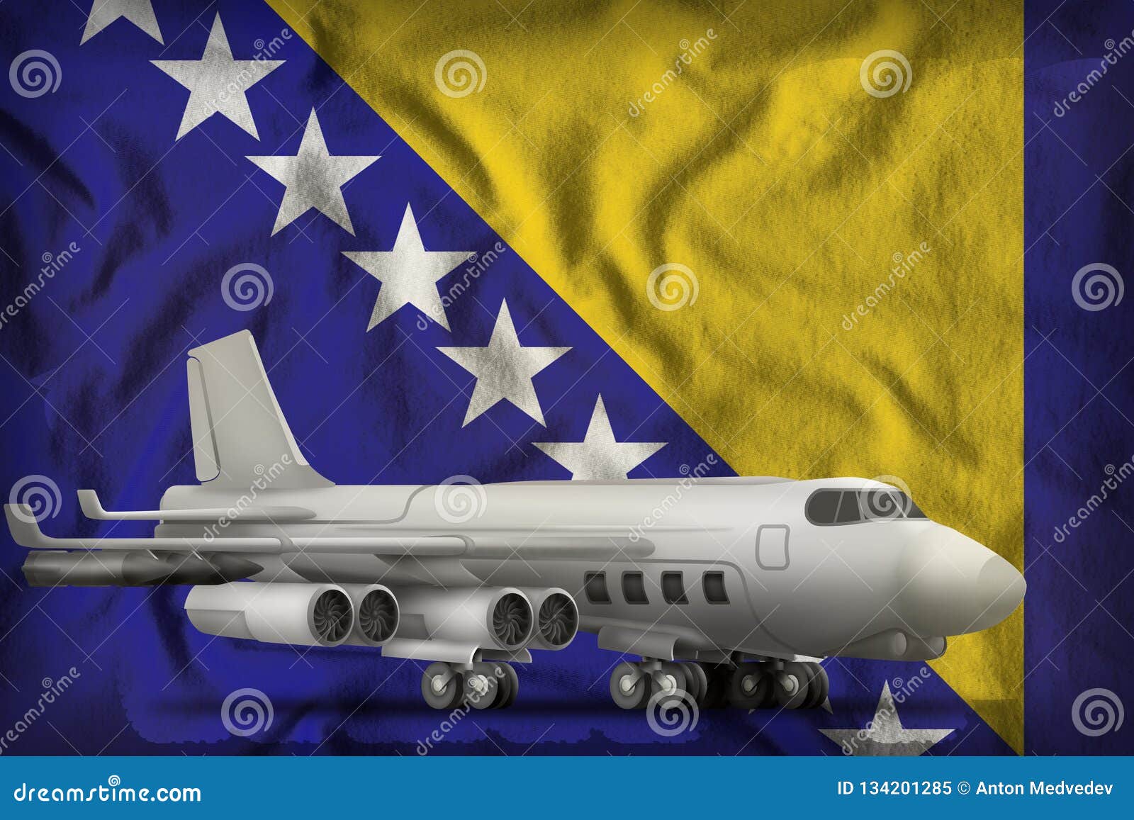 Bomber on the Bosnia and Herzegovina State Flag Background. 3d ... Bomber on the Bosnia and Herzegovina State Flag Background. 3d ...