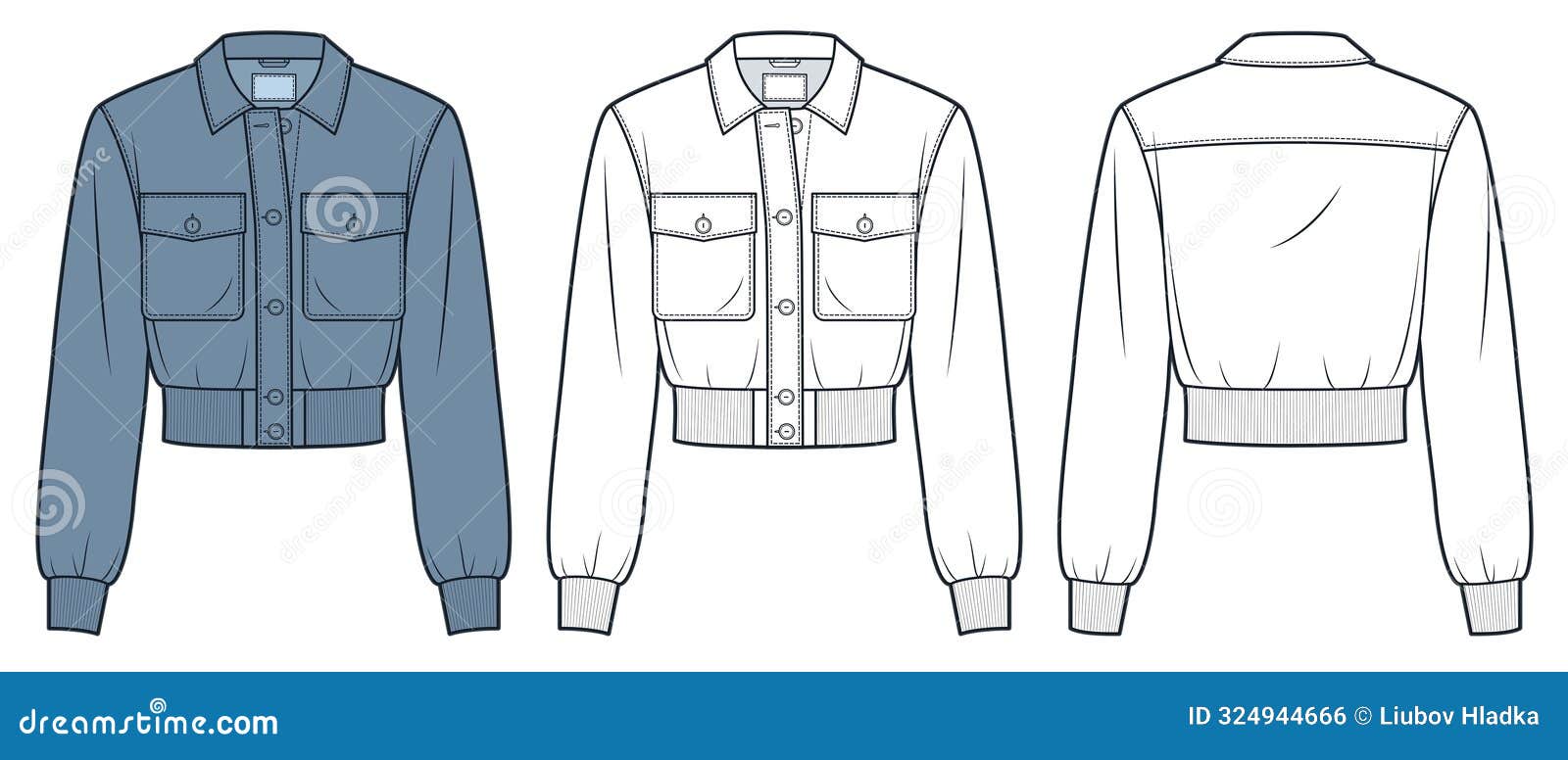 Bomber Jacket Fashion Flat Technical Drawing Template. Button Down ...