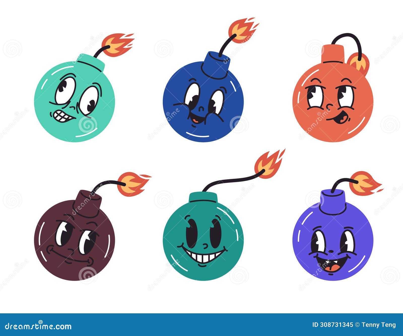 Bombs Characters. Cartoon Bomb Mascots, Hand Drawn Comic Bombshells ...