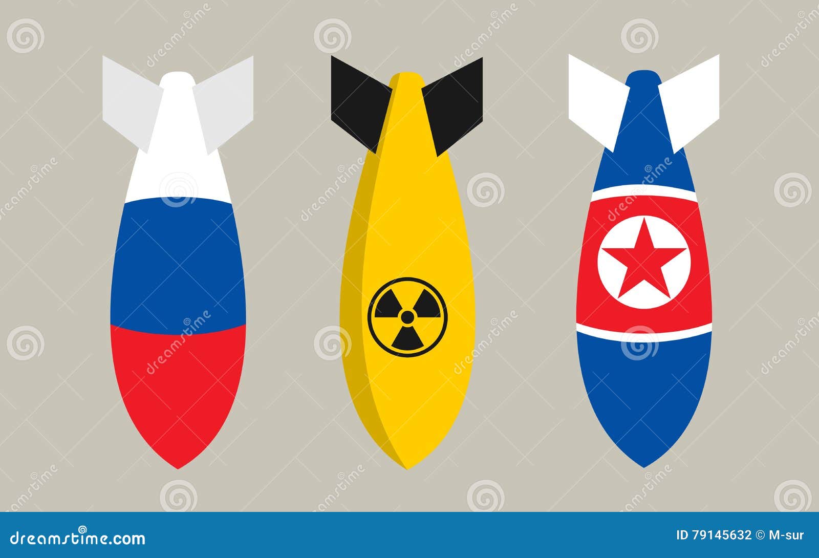 Bombs of Russia, North Korea and Nuclear Bomb Stock Vector ...