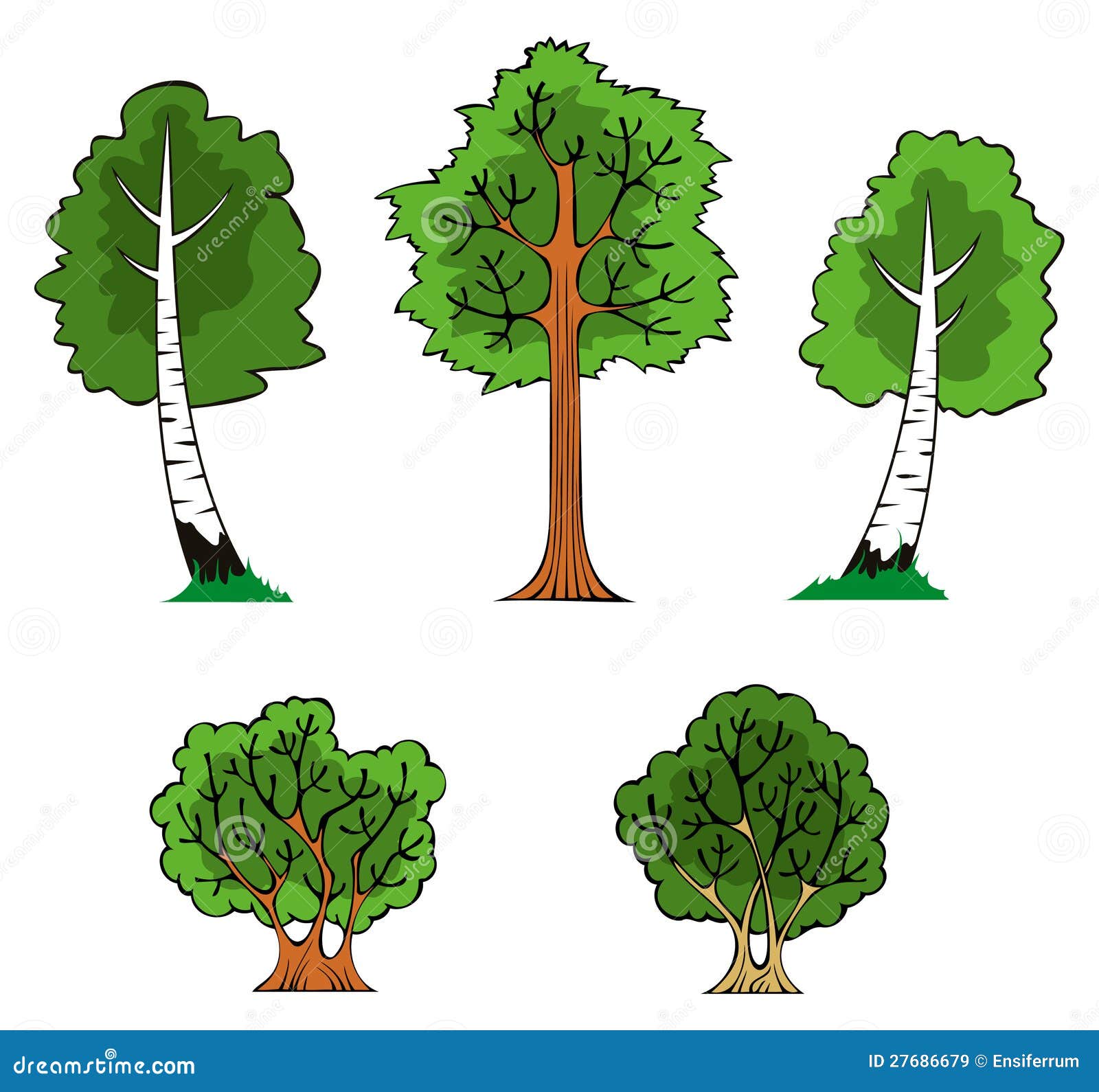 Bomen en struiken vector illustratie. Illustration of struik - 27686679