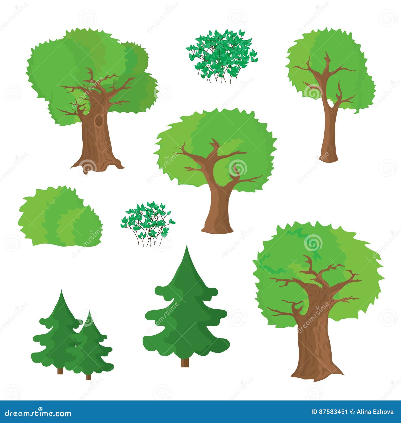 Bomen en struiken vector illustratie. Illustration of gebladerte - 87583451
