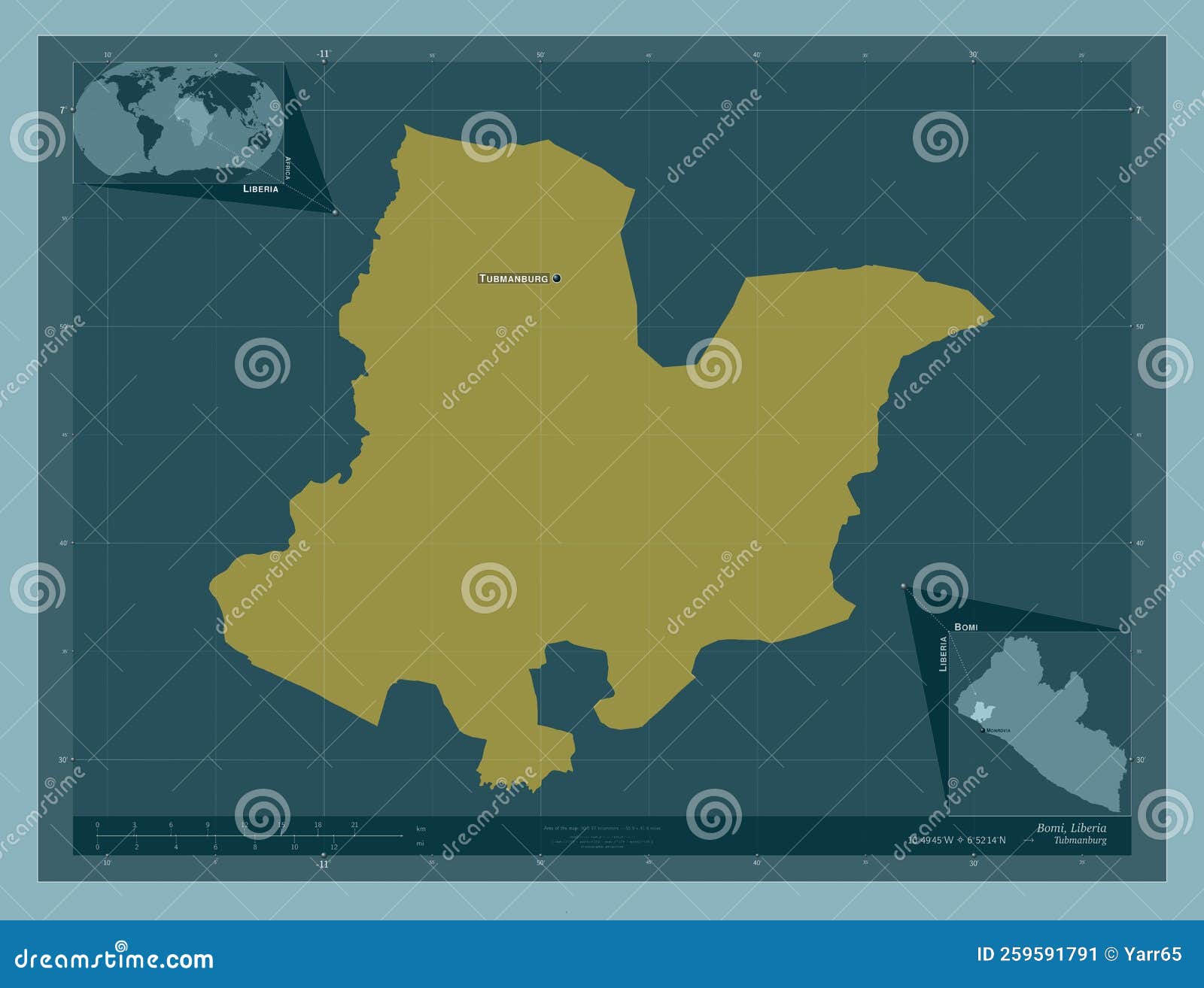 Bomi, Liberia. Solid. Labelled Points of Cities Stock Illustration ...