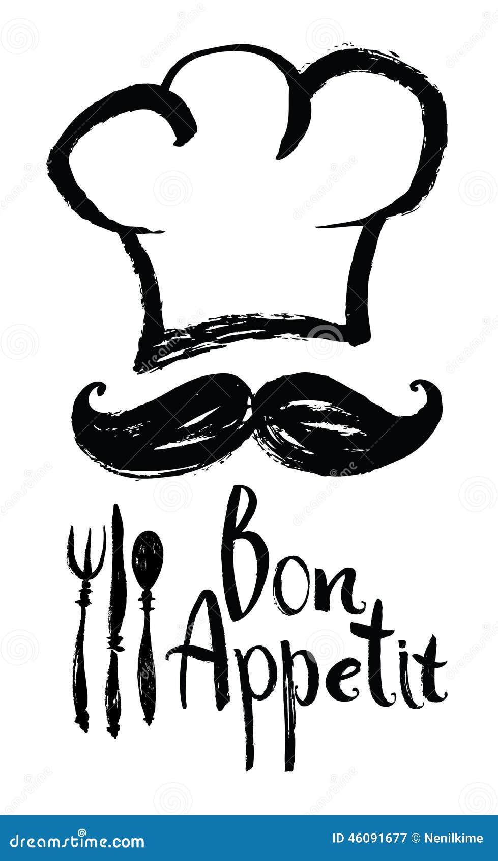 Bon Appetit Design Card with Chef Hat and Moustache Stock Vector ...