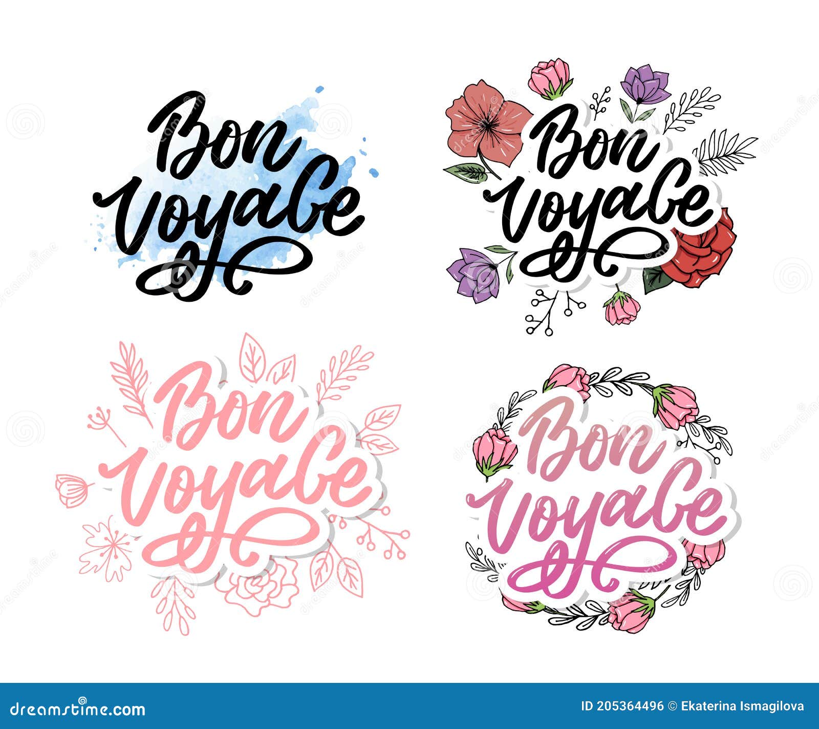 Bon Voyage Hand Lettering Vector Calligraphy Travel Stock Illustration ...