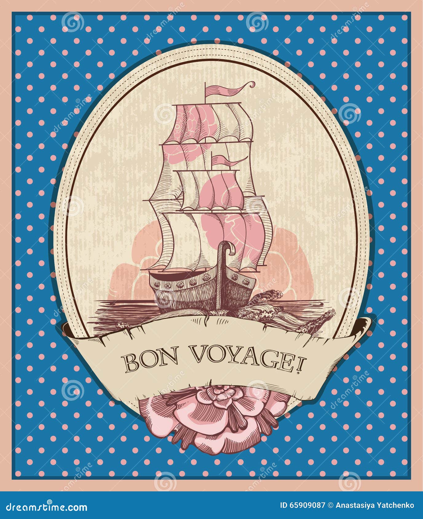 Bon Voyage! Illustration of Sailing Ship in Retro Style Stock Vector ...