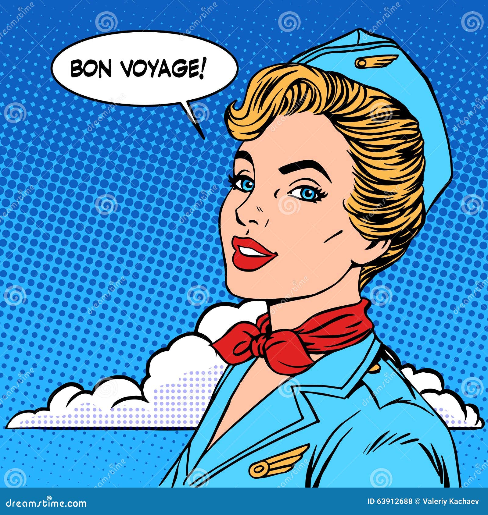 Bon Voyage Stewardess Airplane Travel Tourism Cartoon Vector 63912659