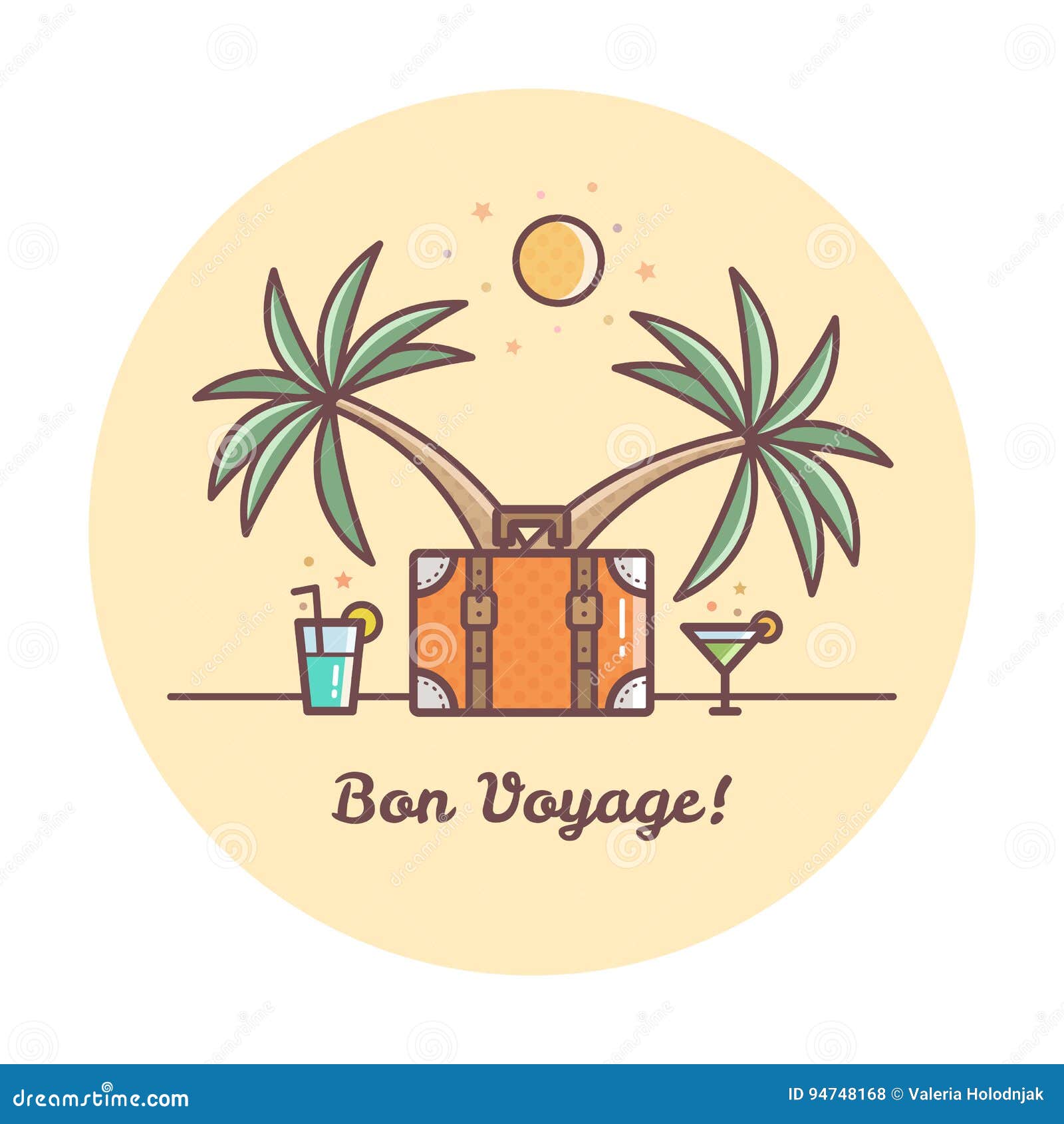 Bon Voyage. Suitcase and Palm Trees. Vector Illustration. Stock Vector ...