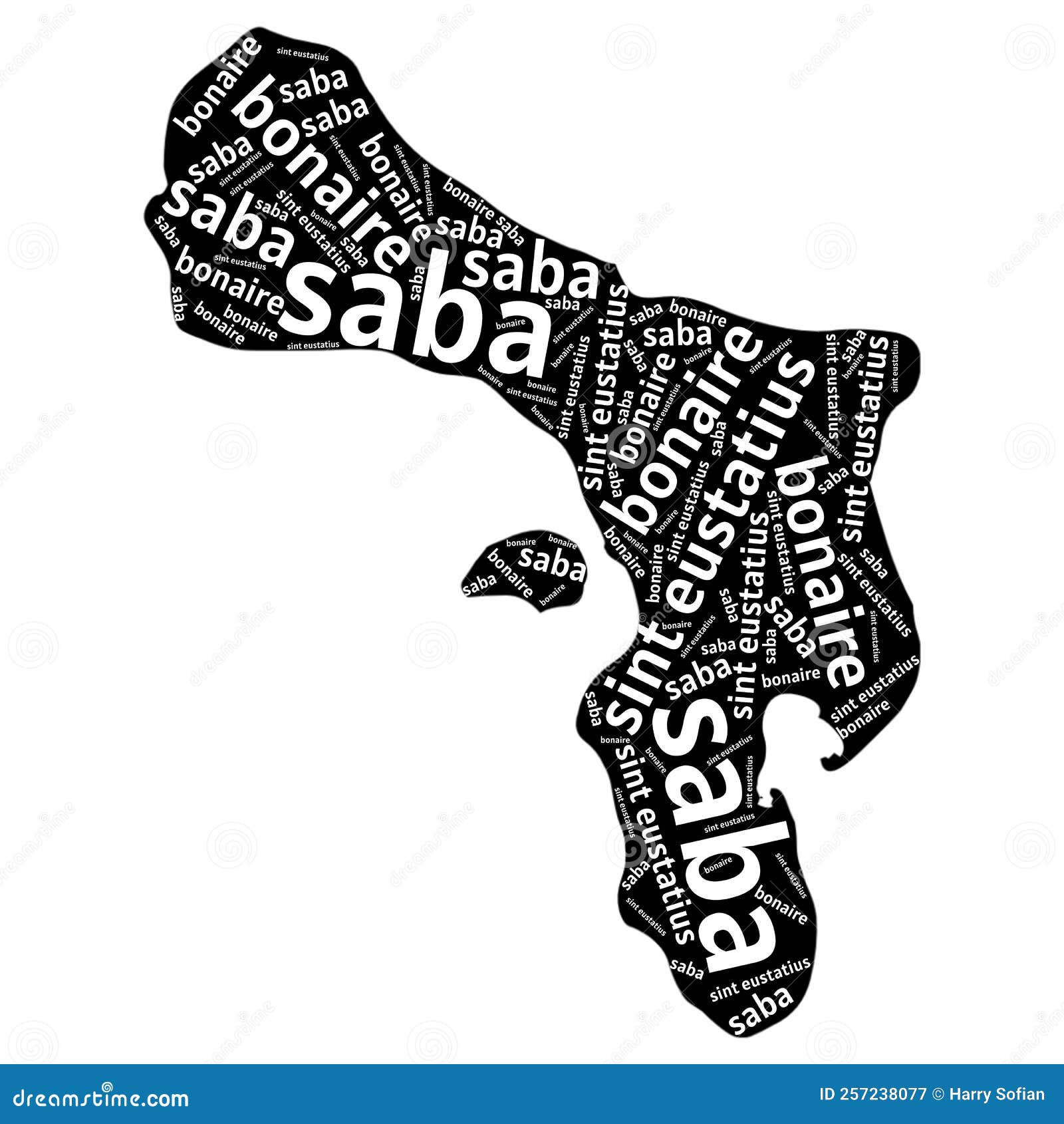 Bonaire, Sint Eustatius and Saba Map with Name. Isolated White ...