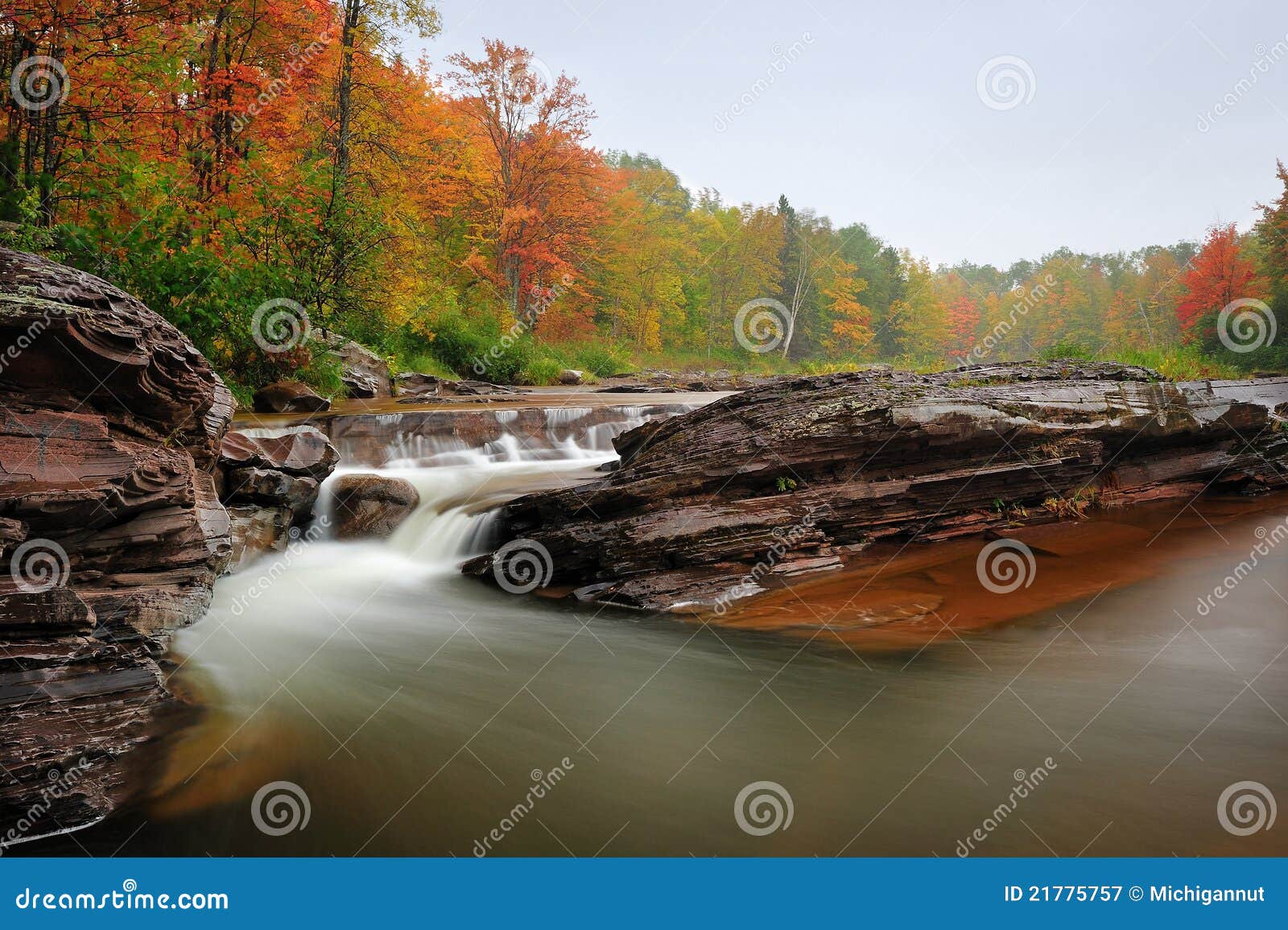 Bonanza Falls - Michigan Autumn Waterfall Stock Image - Image of ...