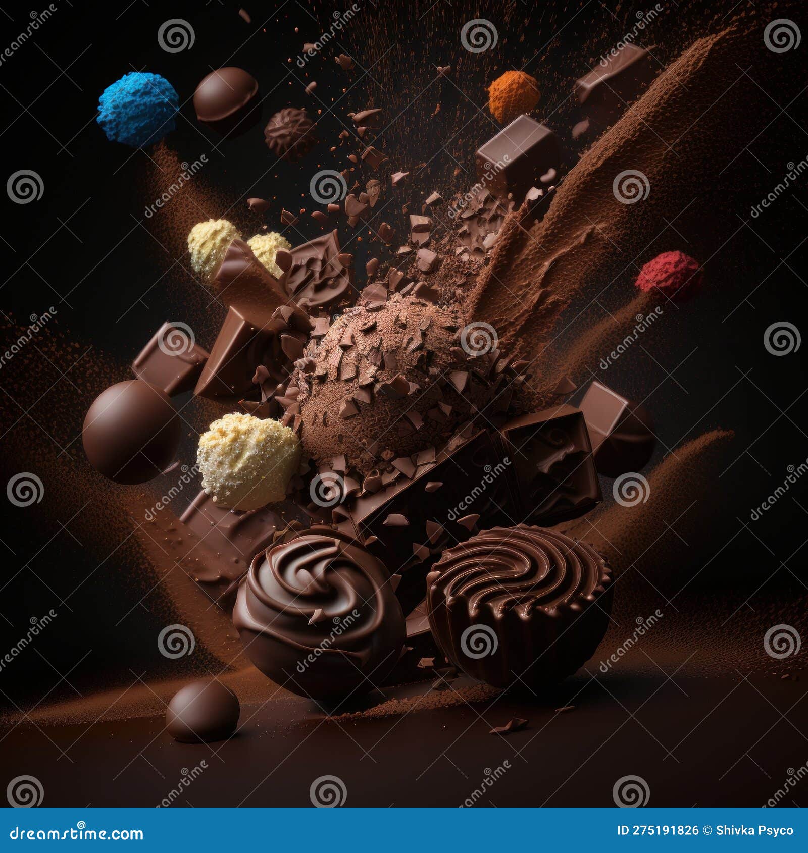 Bonbons in the Middle of Massive Explosion of Dark Chocolate Generative ...