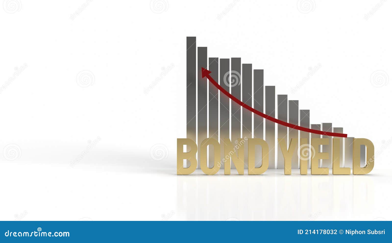 The Bond Yield Gold Word and Chart Arrow Up for Business Content 3d ...