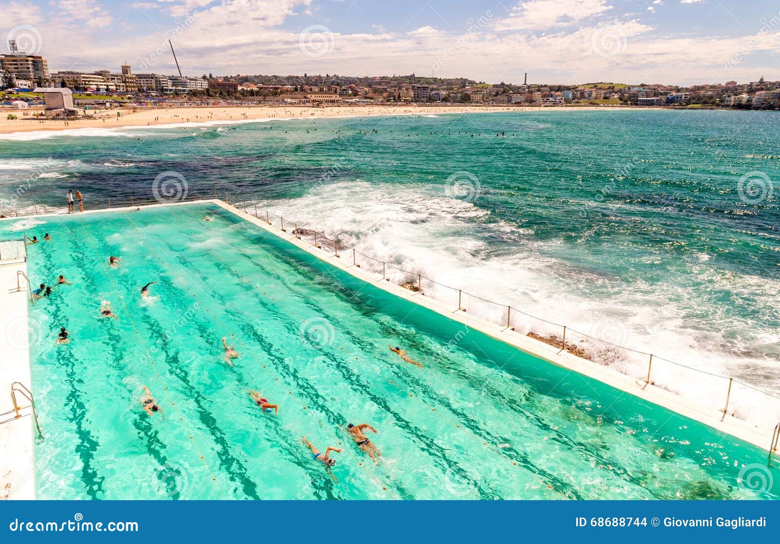 Bondi Beach, Sydney. Ocean with with People Swimming Stock Photo ...