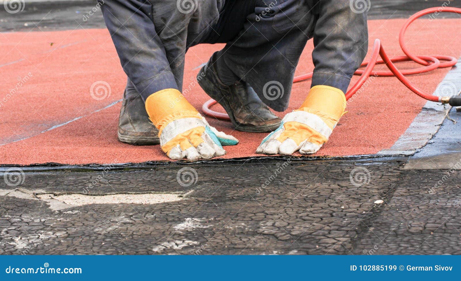 Bonding the Edge of the Roll. Stock Image - Image of waterproofing ...