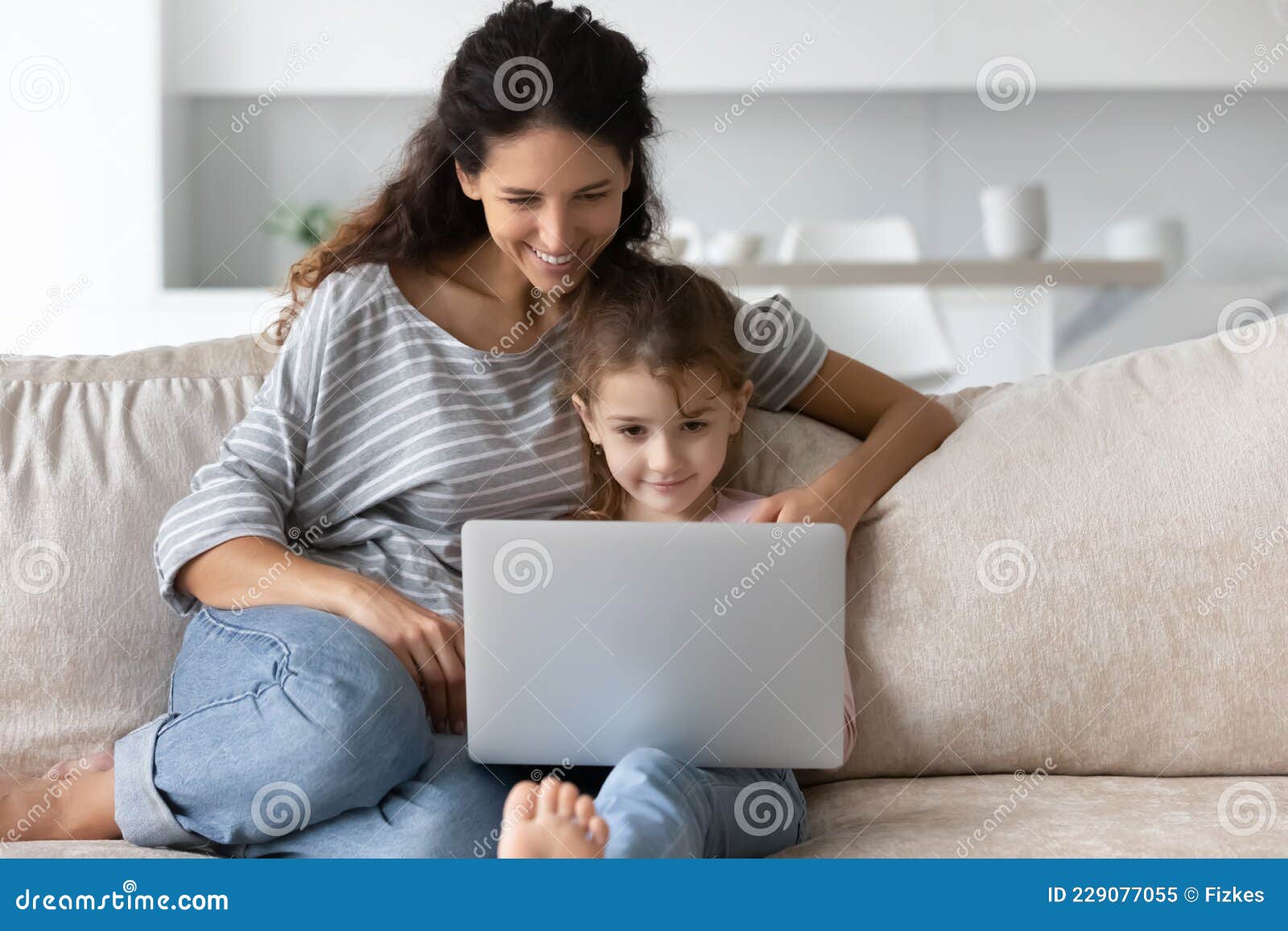 Bonding Happy Family Using Computer Applications at Home. Stock Image ...