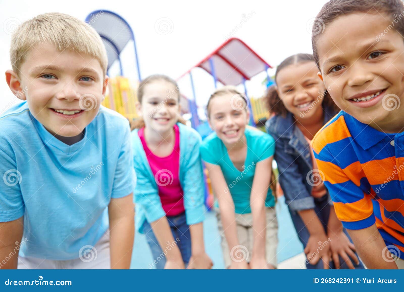 Bonding in the Playground. a Group of Kids Standing on the Playground ...