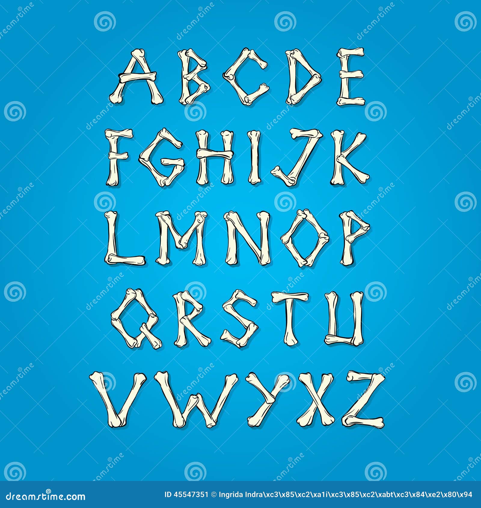 Bone Alphabet stock vector. Illustration of shadow, collection - 45547351