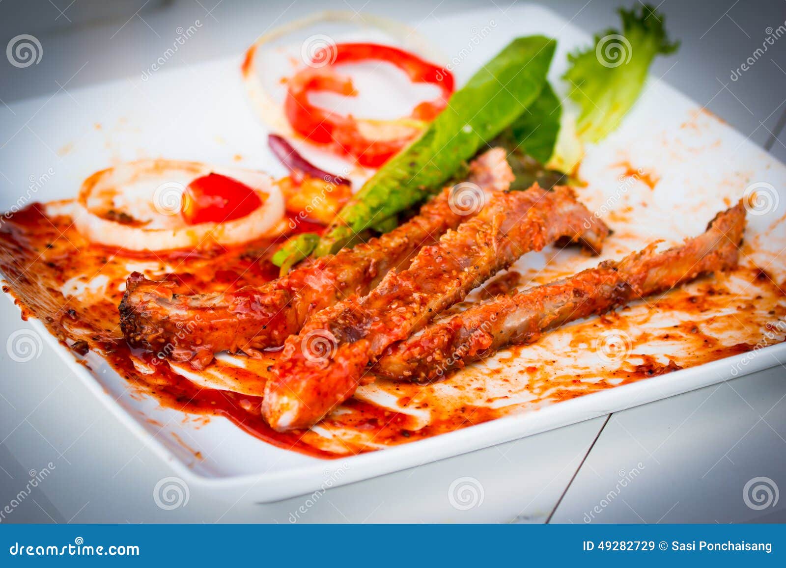 Bone of BBQ Ribs after Finished Eating Stock Image - Image of main ...