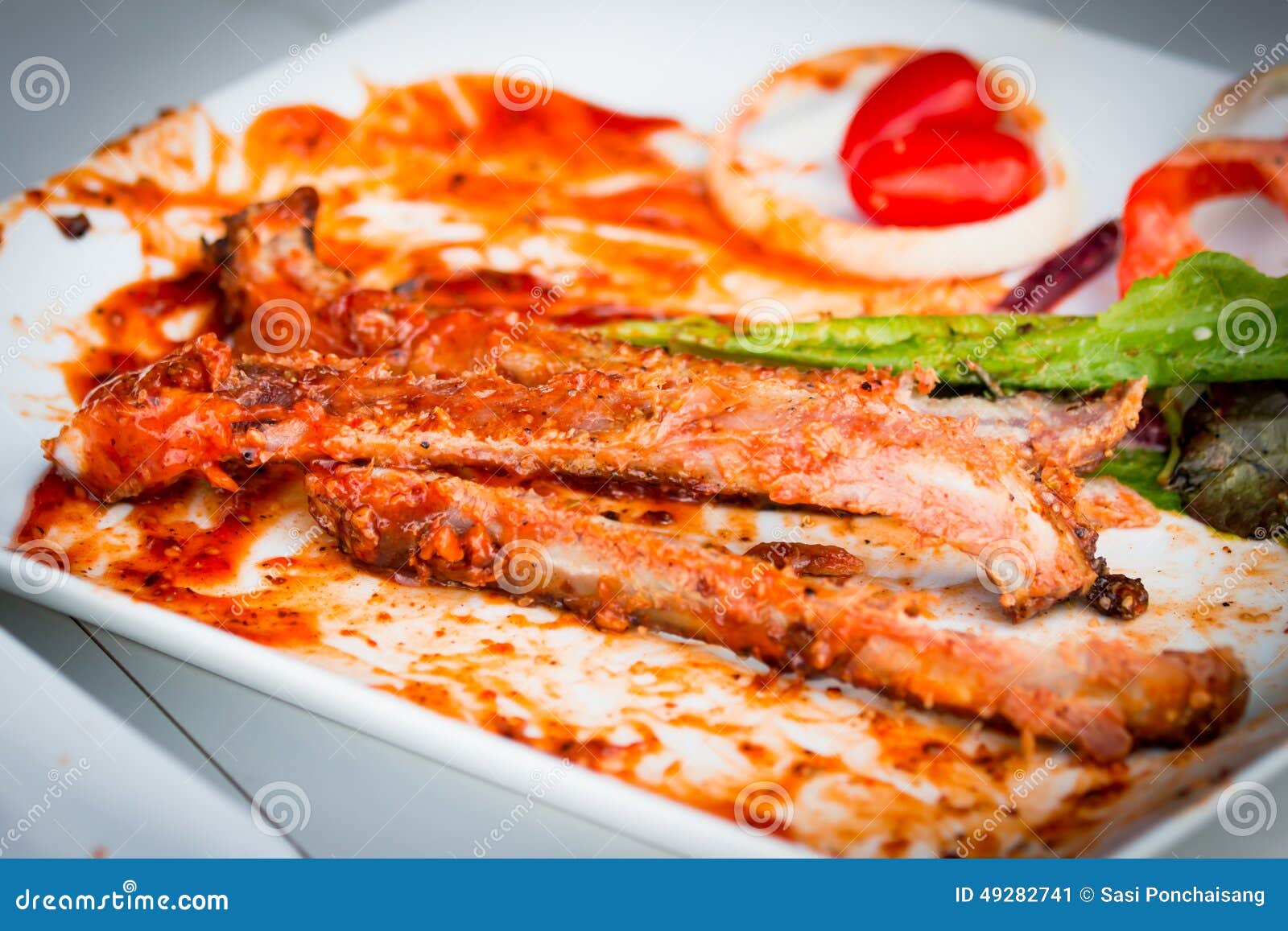 Bone of BBQ Ribs after Finished Eating Stock Image - Image of ...