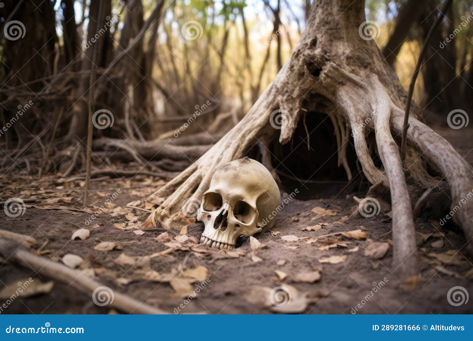 Bone Buried Near Base of a Large Tree Trunk Stock Photo - Image of ...