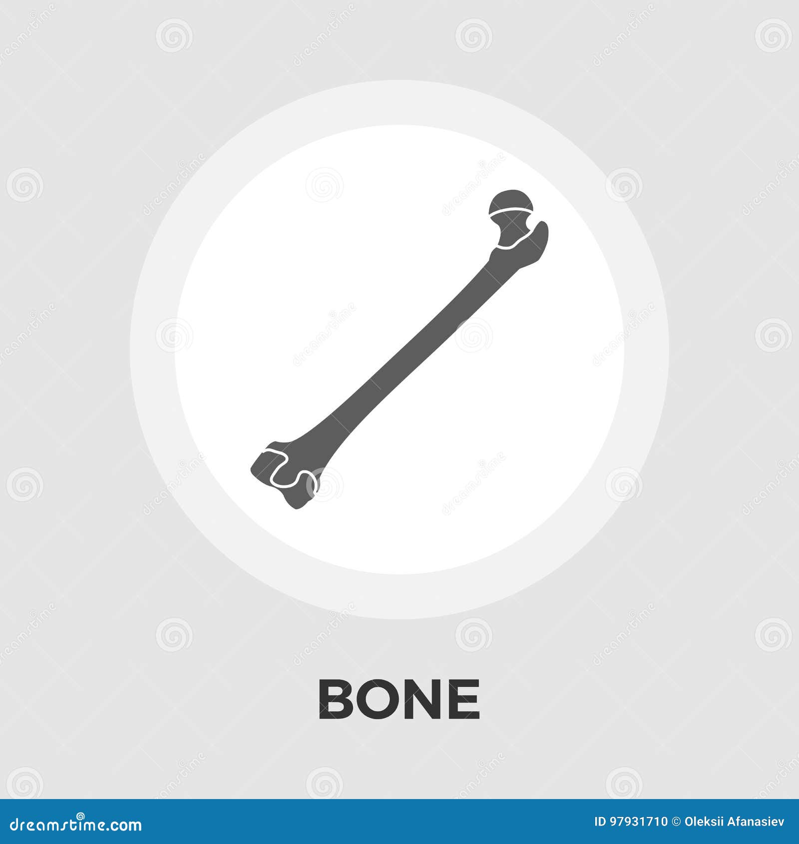 Bone flat icon. stock vector. Illustration of grey, painting - 97931710