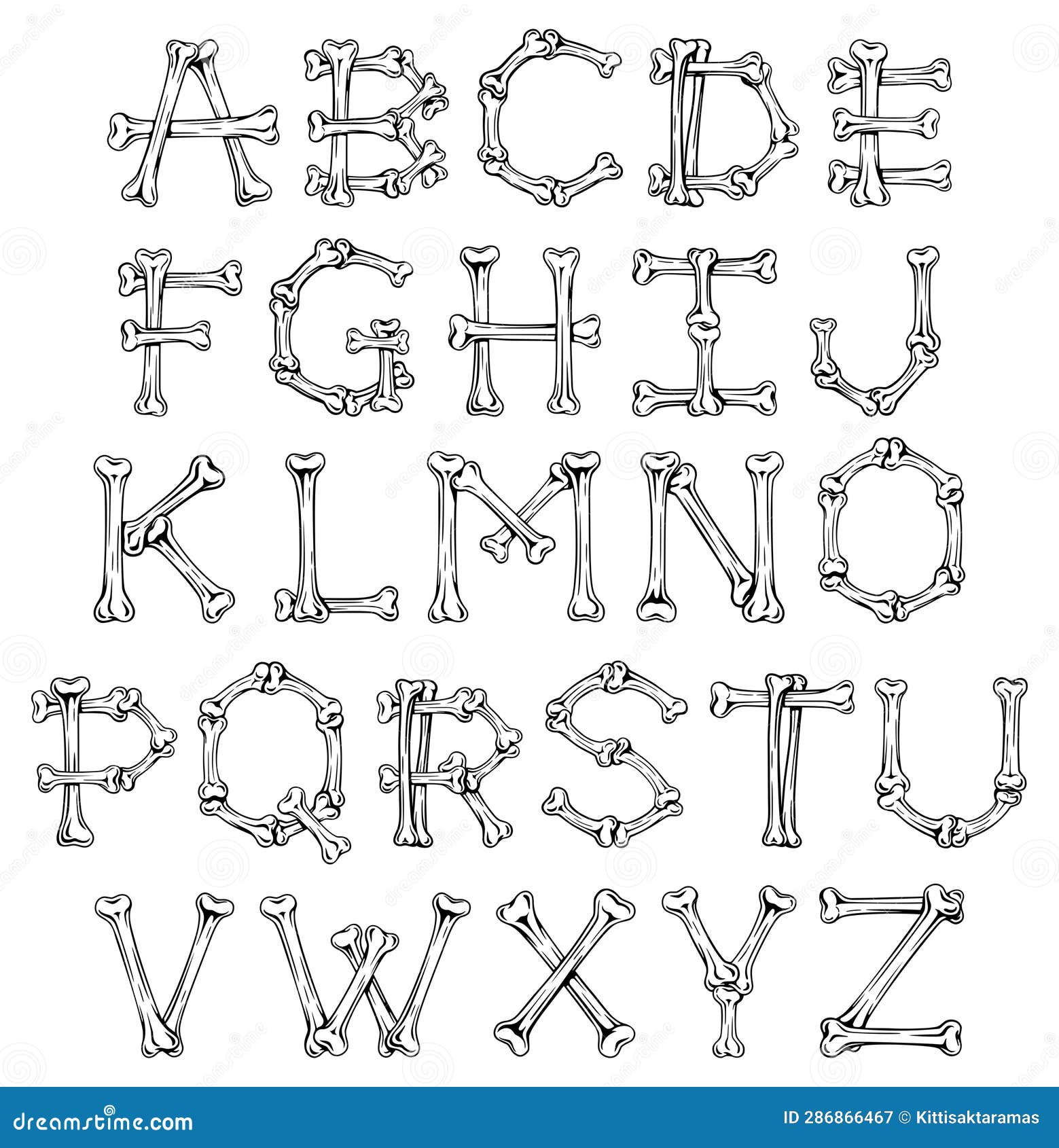 Bone font alphabet letters stock vector. Illustration of shape - 286866467