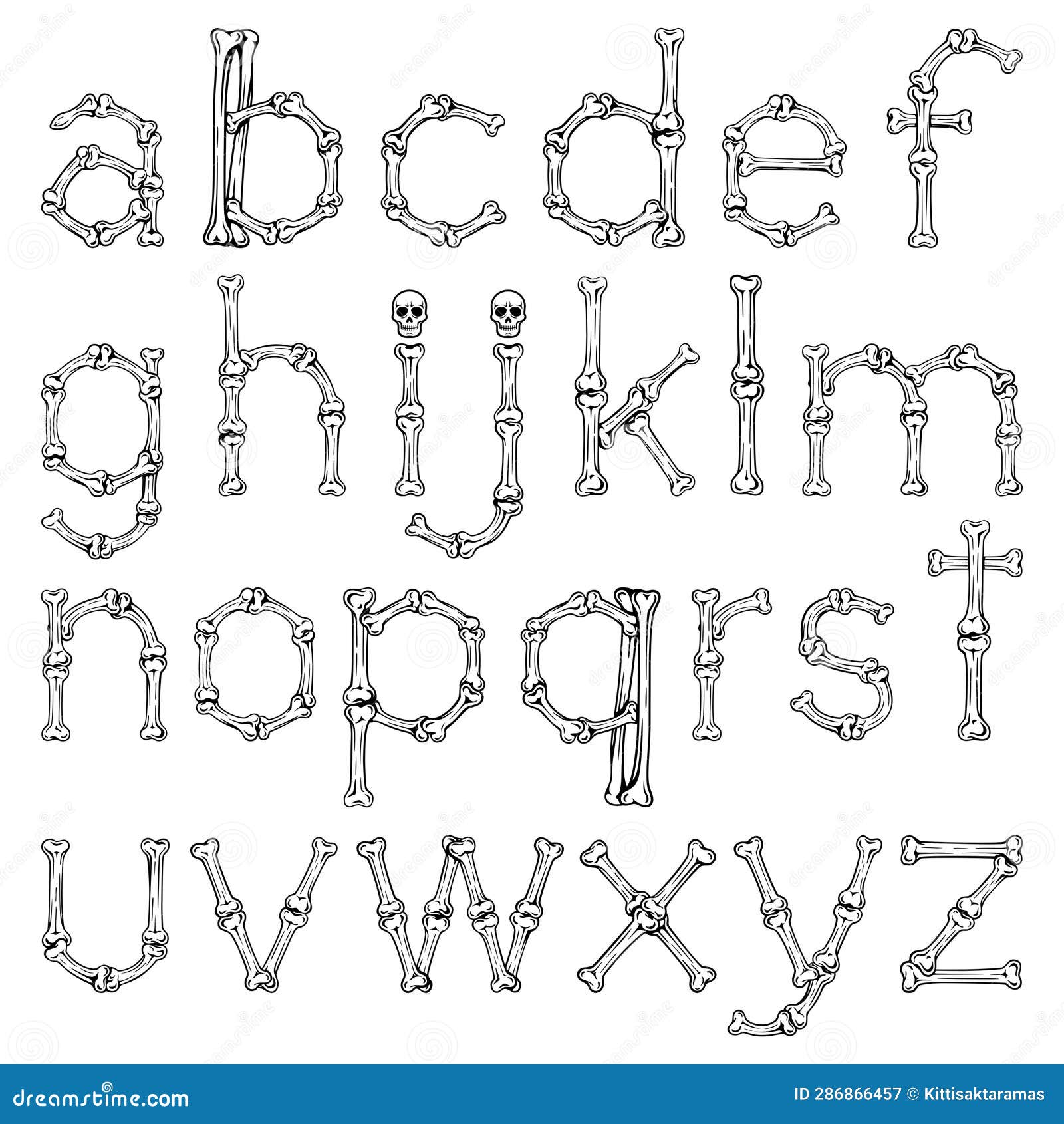 Bone font alphabet letters stock vector. Illustration of dead - 286866457